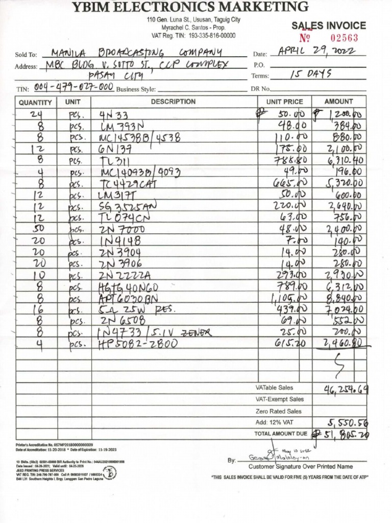 YBIM DZRH Gen San Sales Invoice | PDF