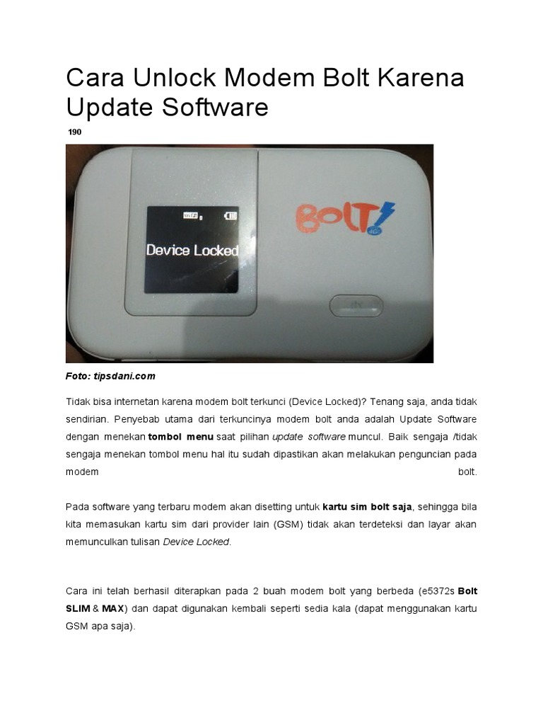 Cara Unlock Modem Bolt Karena Update Software | PDF