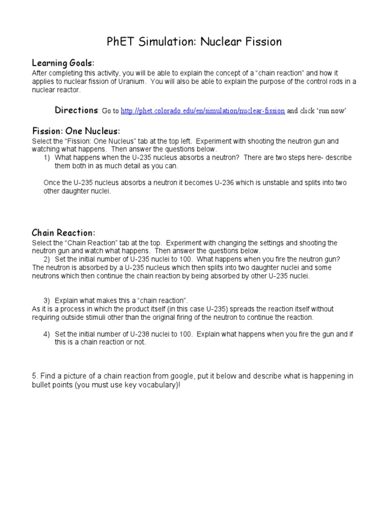 W5 Phet Nuclear Fission | PDF | Nuclear Reactor | Nuclear Fission