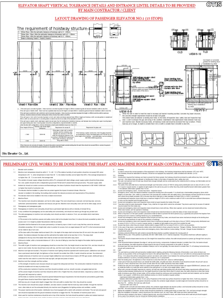 OTIS LFT Layout Drawing | PDF | Elevator | Door