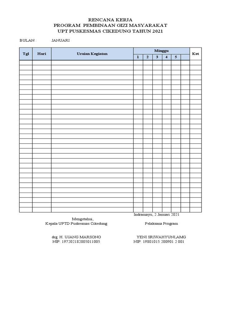 Jadwal Kegiatan Bulanan | PDF