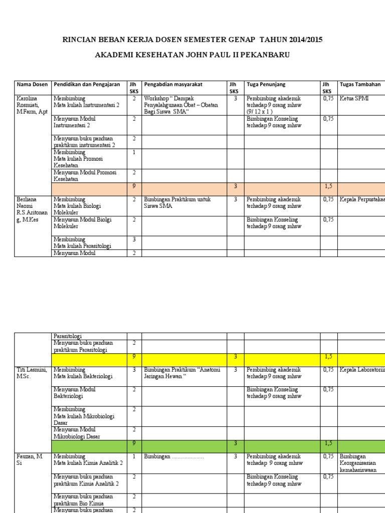 Beban Kerja Dosen Akjp Ii | PDF