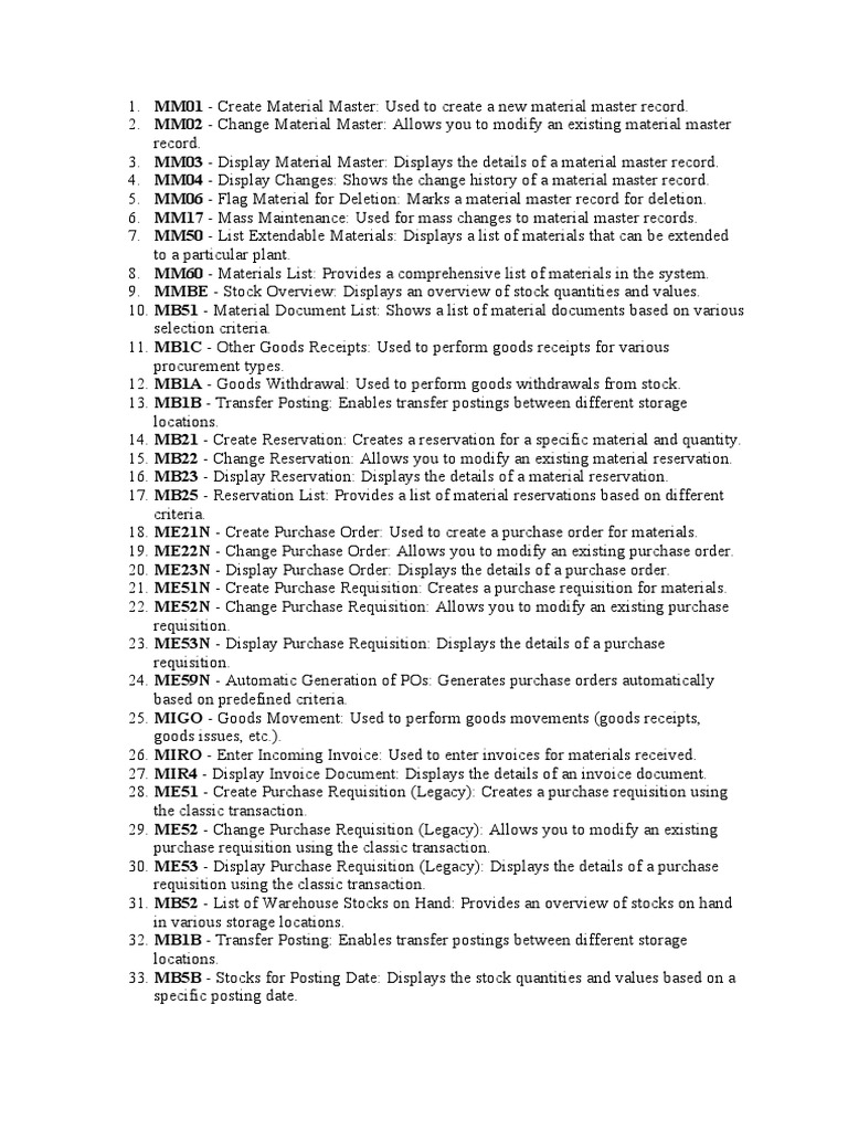 SAP Tcodes | PDF