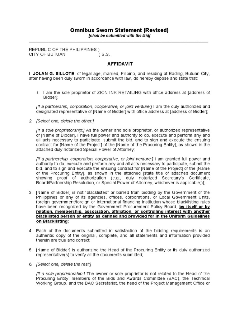 Omnibus Sworn Statement (Revised) | PDF