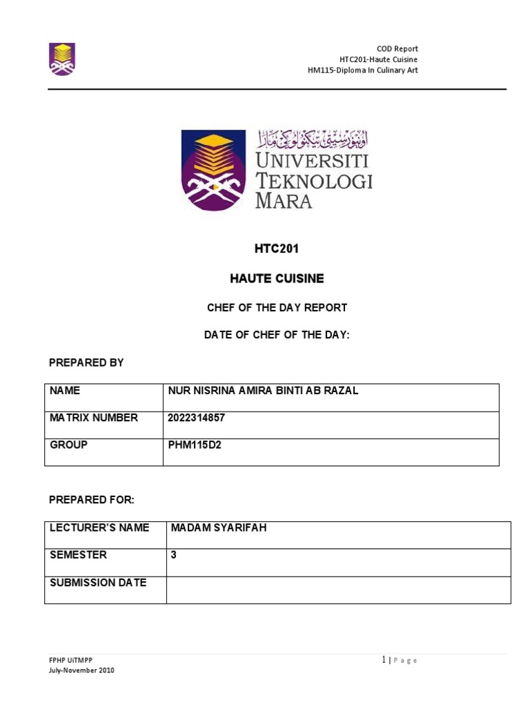 Cod Report | PDF | Chef | Foods