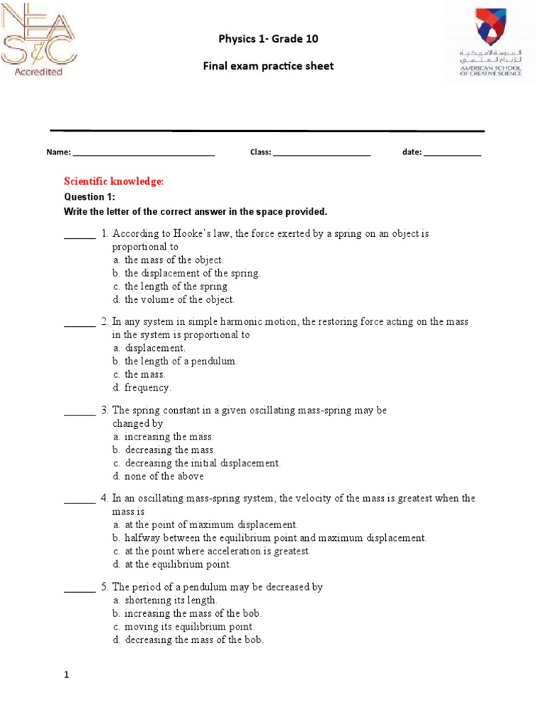 Physics Gr10 Final Exam Practice Sheet Week 35 Ay 22 23 Pdf