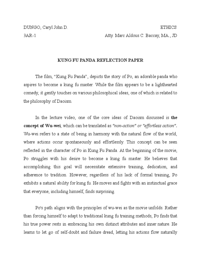 Kung Fu Panda Reflection Paper | PDF | Chinese Martial Arts | Philosophical Theories