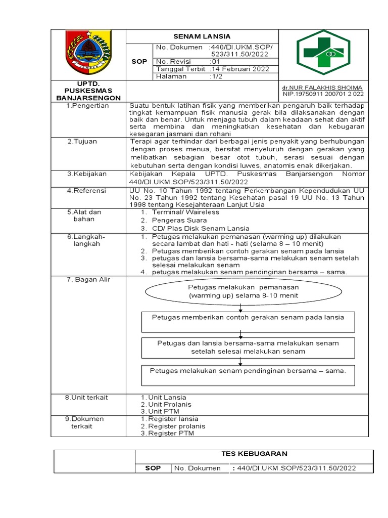 Sop Senam Lansia 2022 | PDF