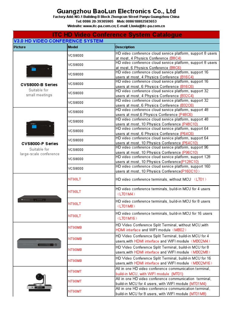 V3.0 ITC HD Video Conference System Catalogue | PDF | Videotelephony | Video