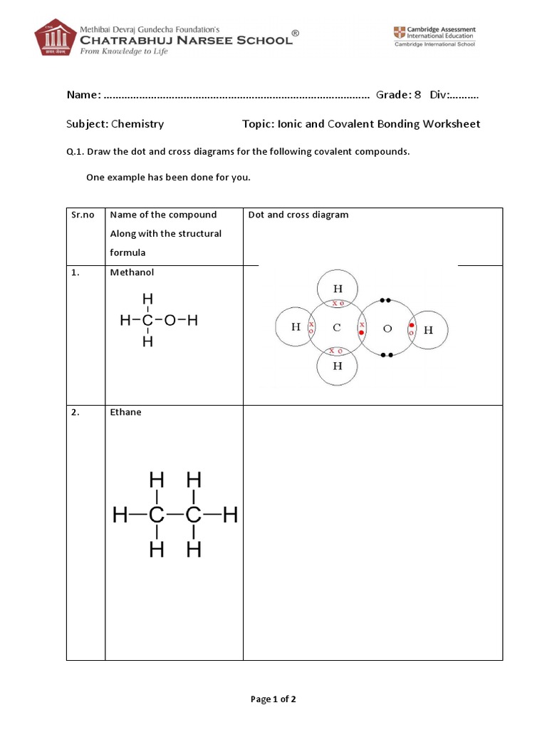 Gr8 Chemistry Ionic Covalent Bonding Worksheet | PDF