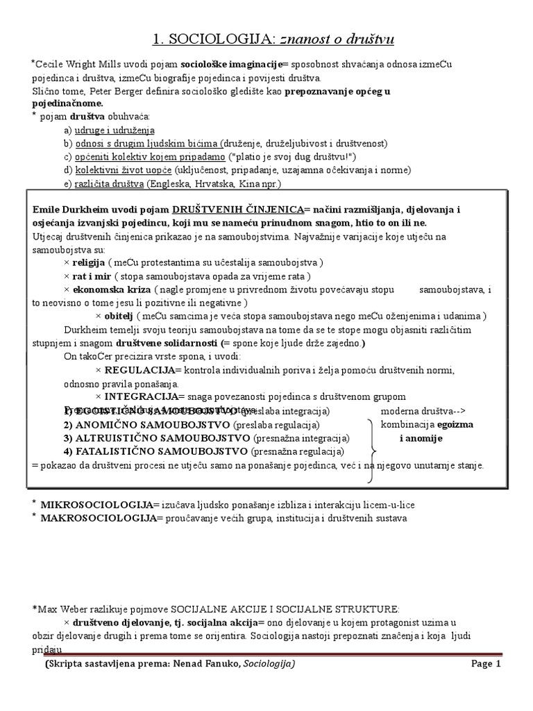 Sociologija Skripta Za Dravnu Maturu | PDF