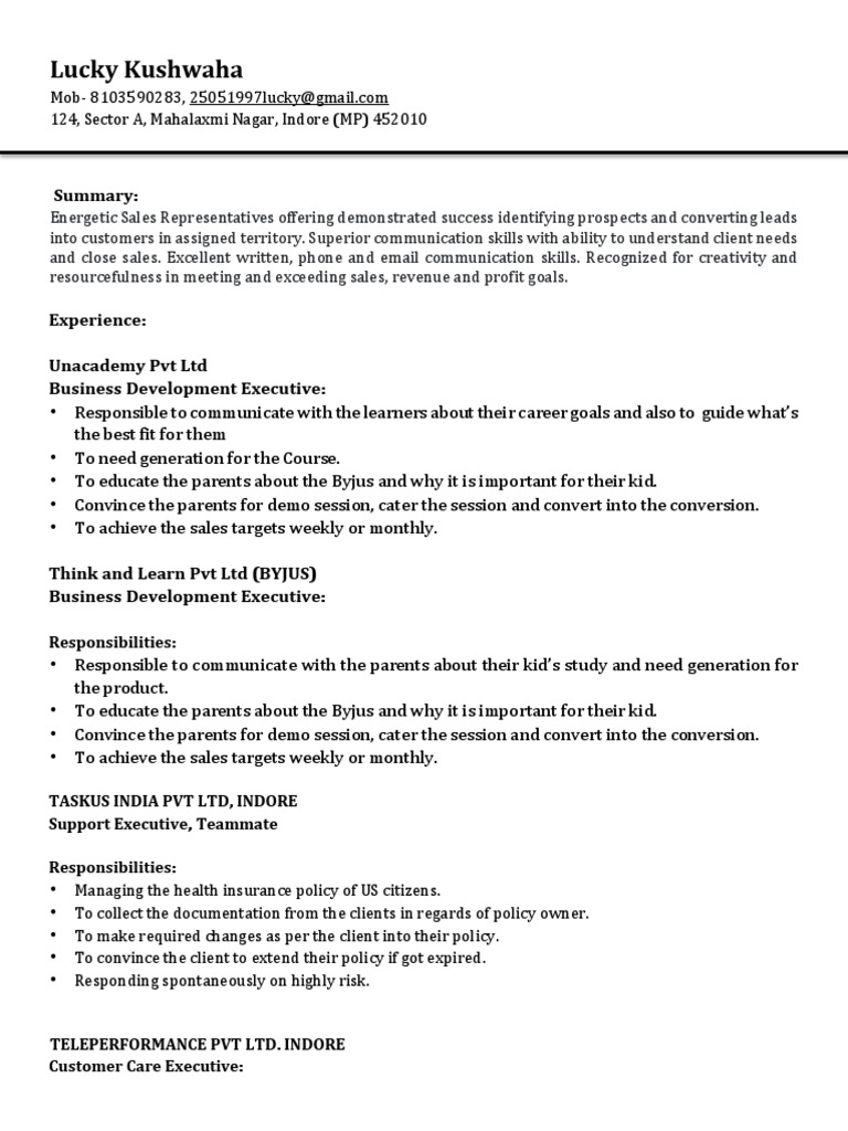 Lucky CV For BD | PDF | Sales