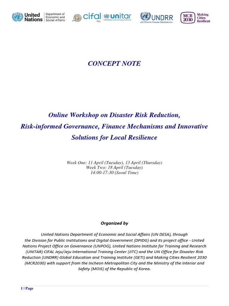 2023 UNPOG-UNDRR-CIFAL DRR Concept Note - Agenda | PDF | Climate ...