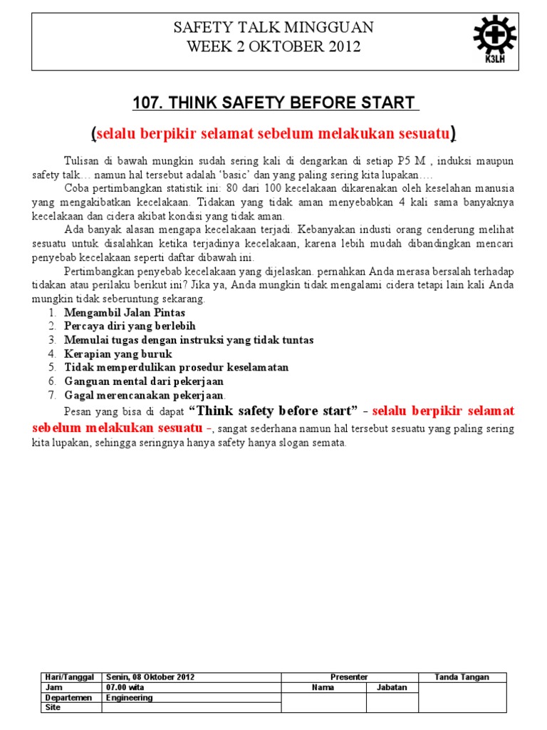 Think Safety Before Start | PDF