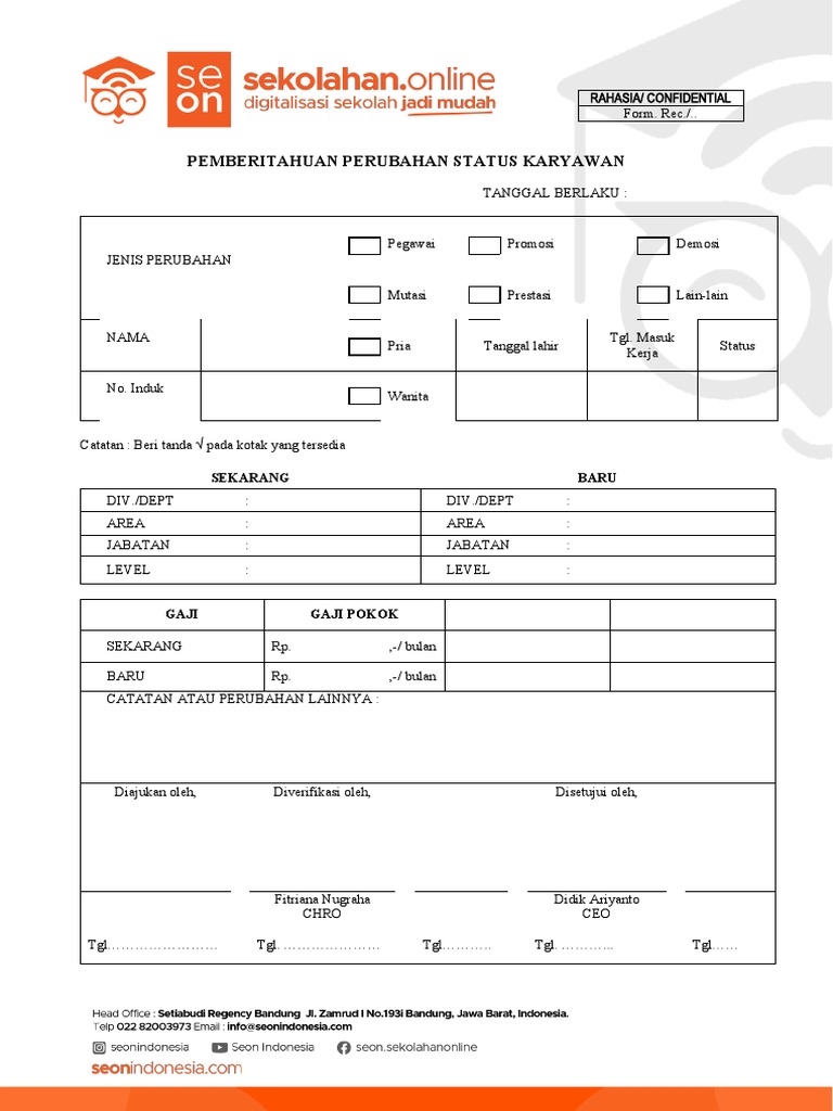 Form Perubahan Status Karyawan | PDF