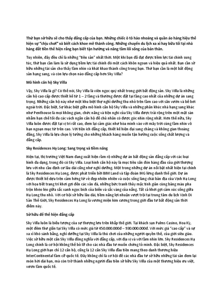 Sky Villa H Long | PDF