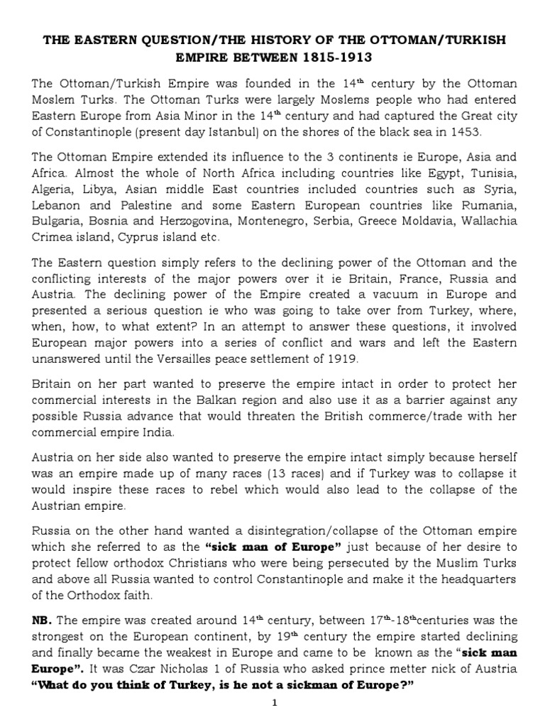 Eastern Question, History of Ottoman | PDF