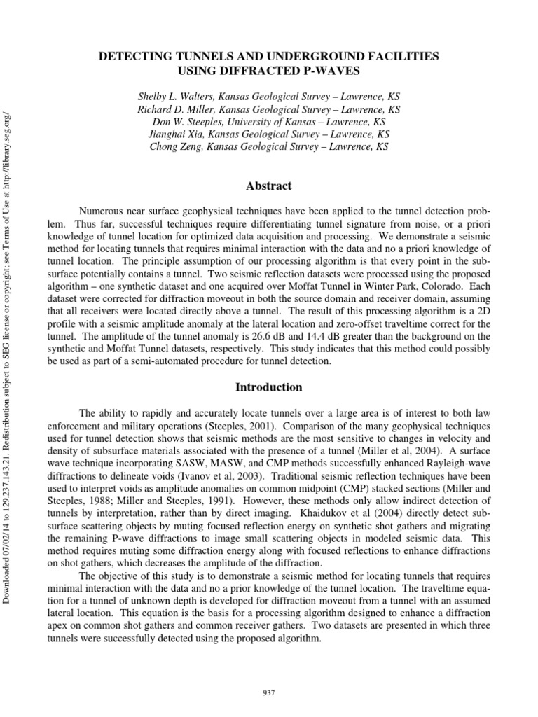 Walters Et Al (2009) - Detecting Tunnels and Underground Facilities Using Diffracted P-Waves ...