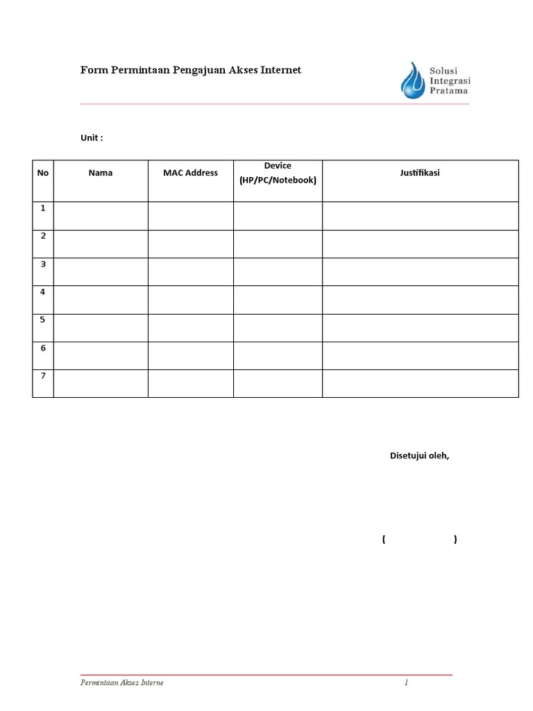 Formulir Permintaan Akses Internet | PDF