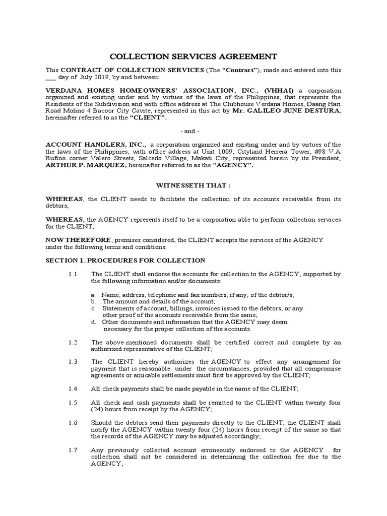 Agreement Collection Agency | PDF | Payments | Arbitration