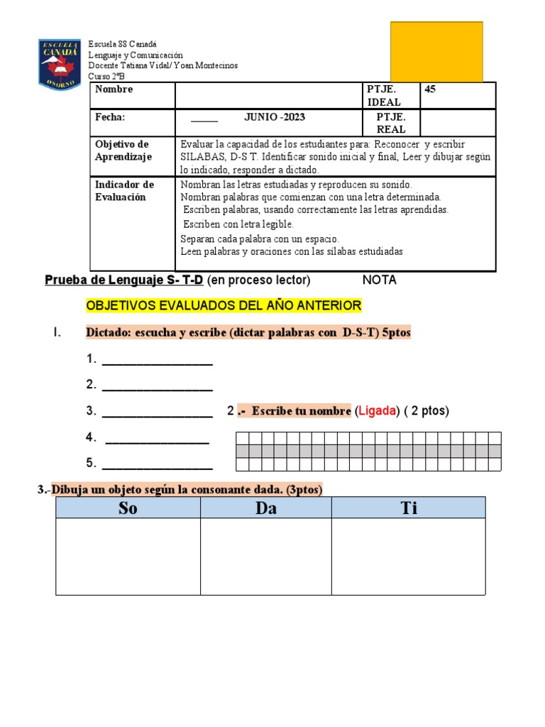Evaluación de Lenguaje 2ºB Canadá | PDF | Modificación de ...
