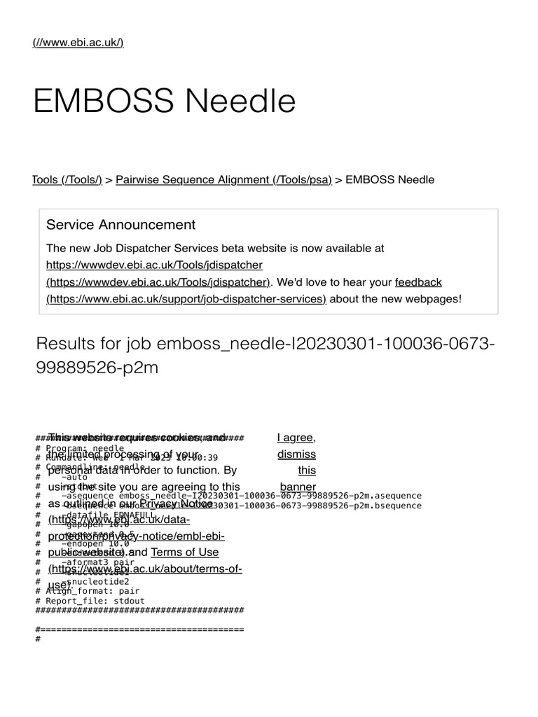 EMBOSS Needle Pairwise Alignment Results | PDF