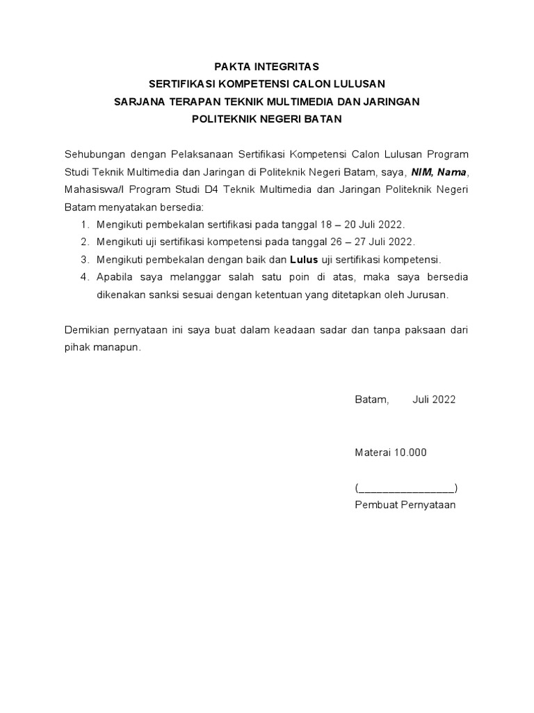 Template Pakta Integritas | PDF