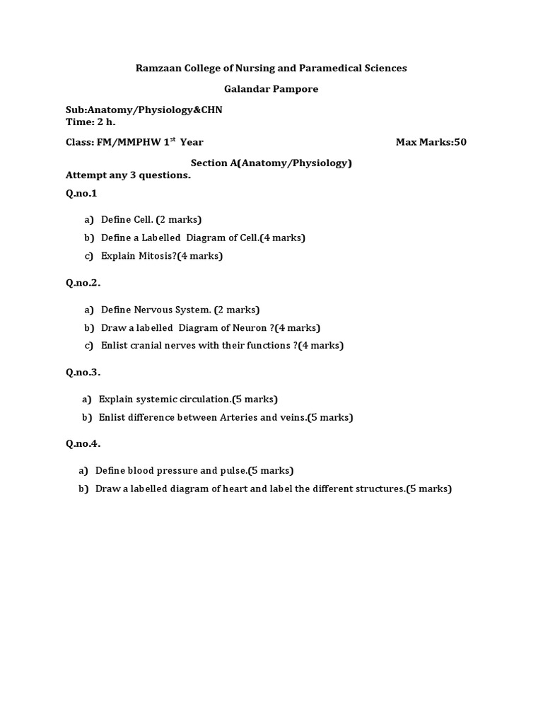 Anatomy Phyiology FMMM, PHW 1st Year | PDF | Science & Mathematics