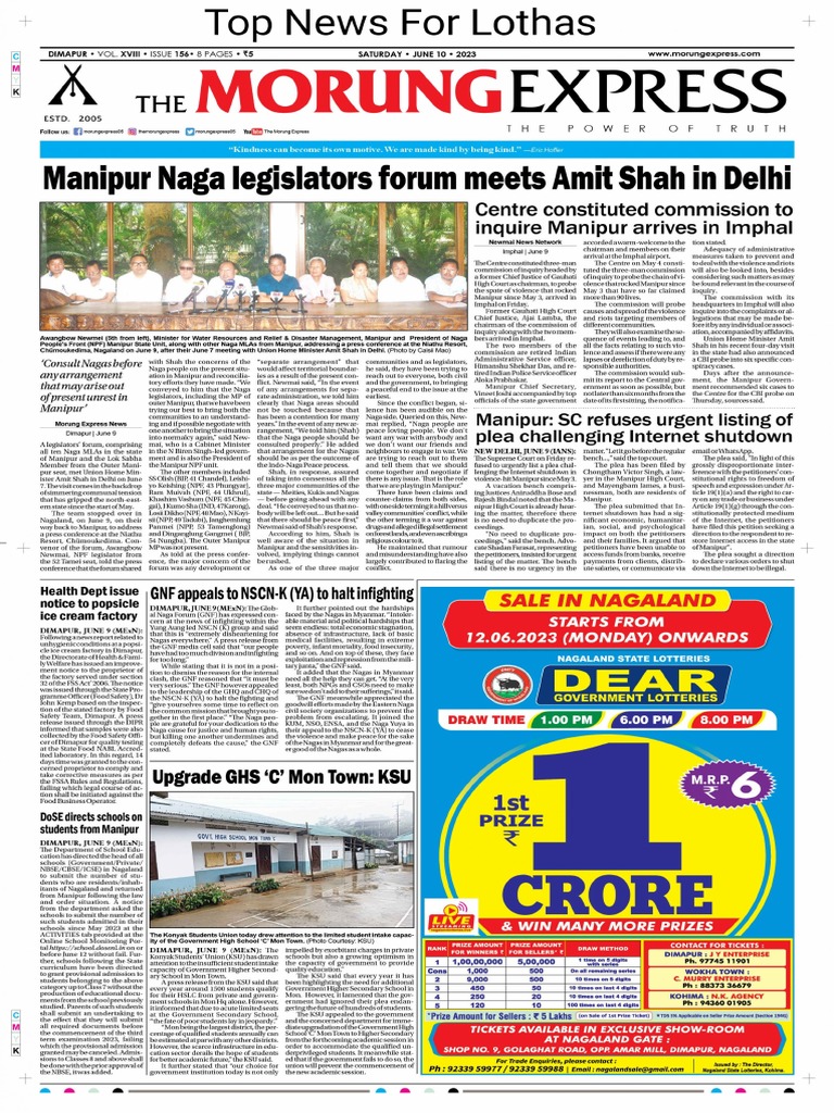 The Morung Express 10th June 2023, Top News For Lothas | PDF