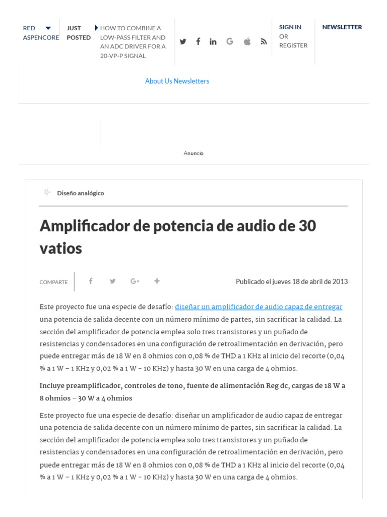 Amplificador de Potencia de Audio de 30 Vatios - EEWeb | PDF | Tecnología de información y ...