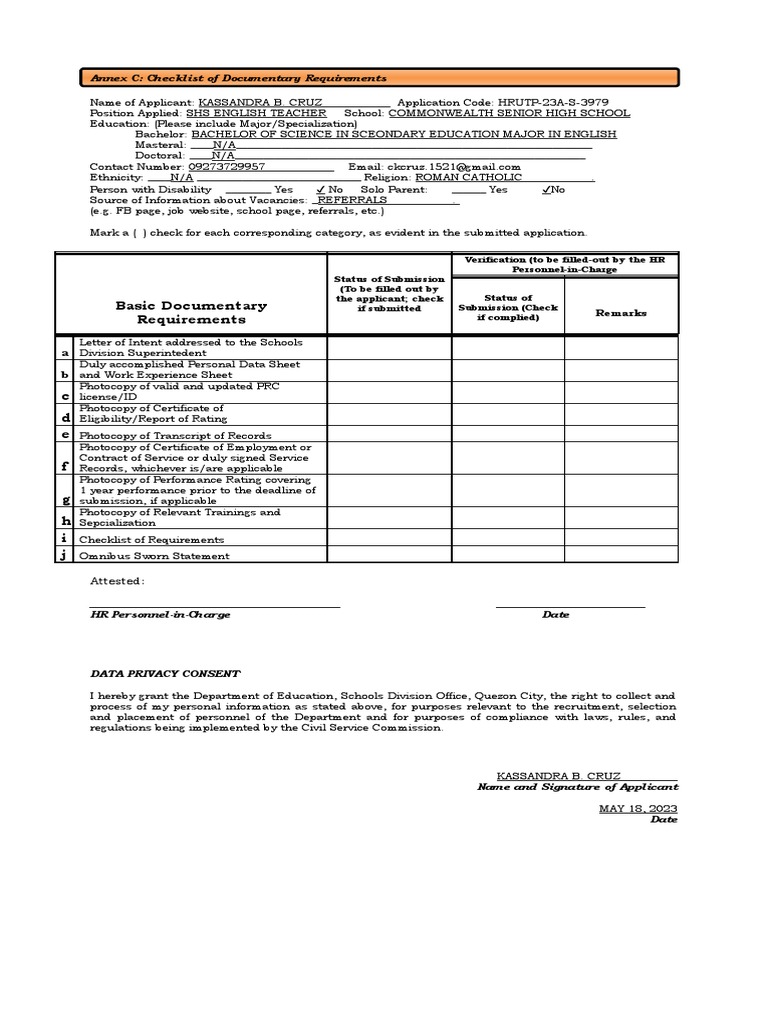 Annex-C-Checklist-of-Requirements Sample | PDF