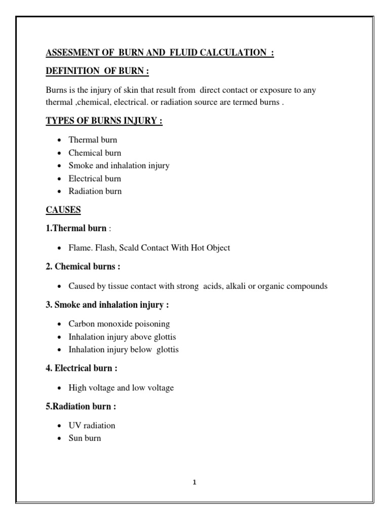 Assesment For Burns and Fluid Calculation PDF | PDF | Burn | Injury