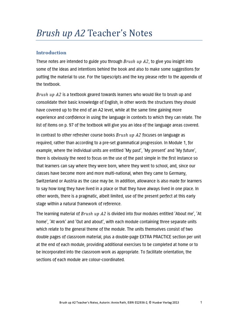 BrushupA2 Teachers-Notes | PDF | Learning | English Language