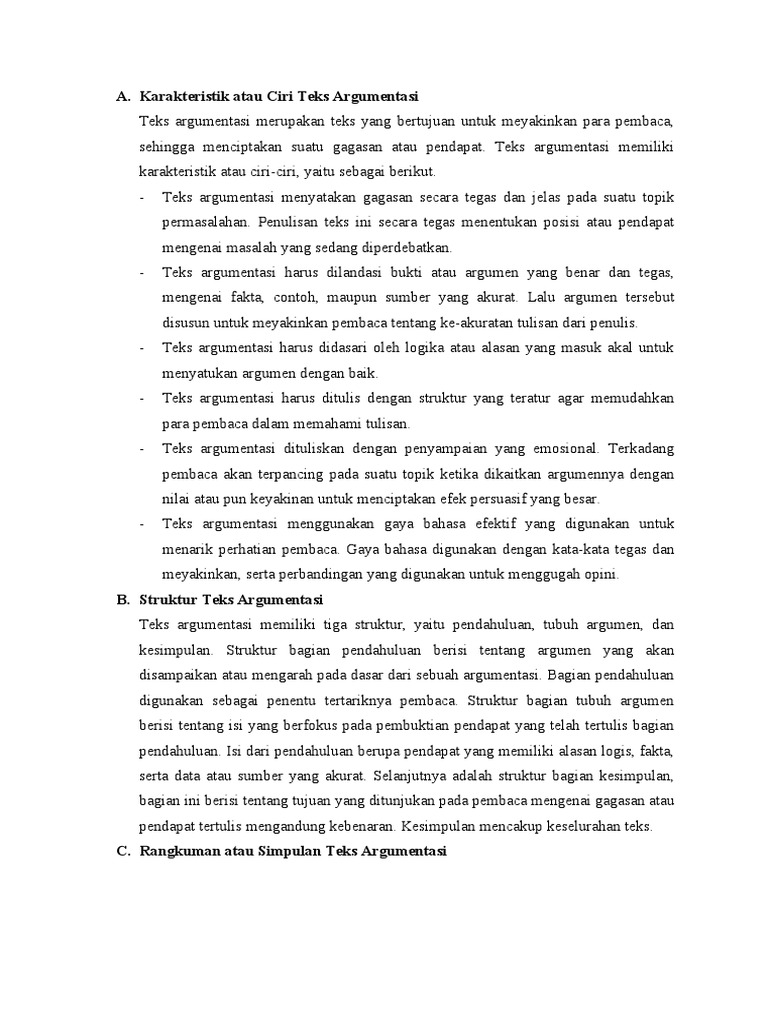 Karakteristik Dan Struktur Teks Argumentasi | PDF