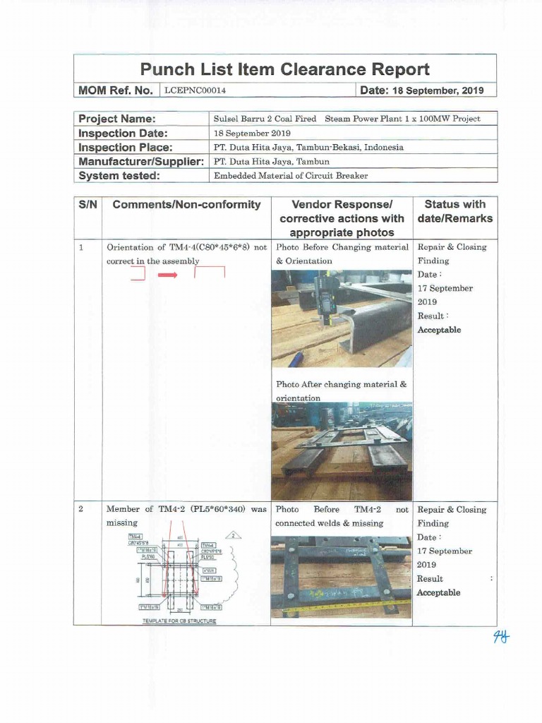 Punch List Item Clearance Report | PDF