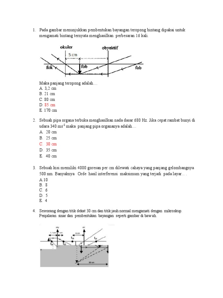 Soal Fisika: Teropong, Pipa Organ, dan Gelombang | PDF