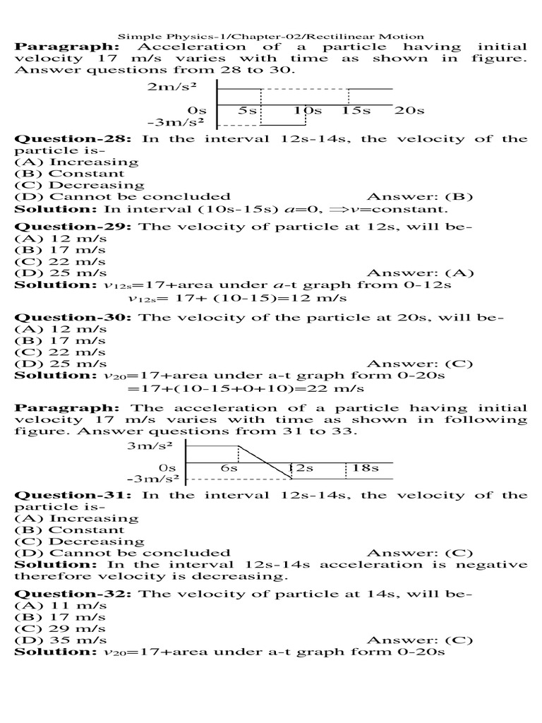 02-Rectilinear MotionQ28-Q39 | PDF | Velocity | Acceleration