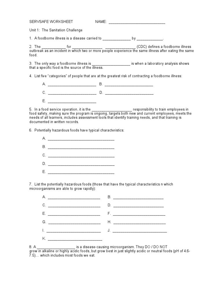 Servsafe Worksheet | PDF | Foodborne Illness | Refrigerator