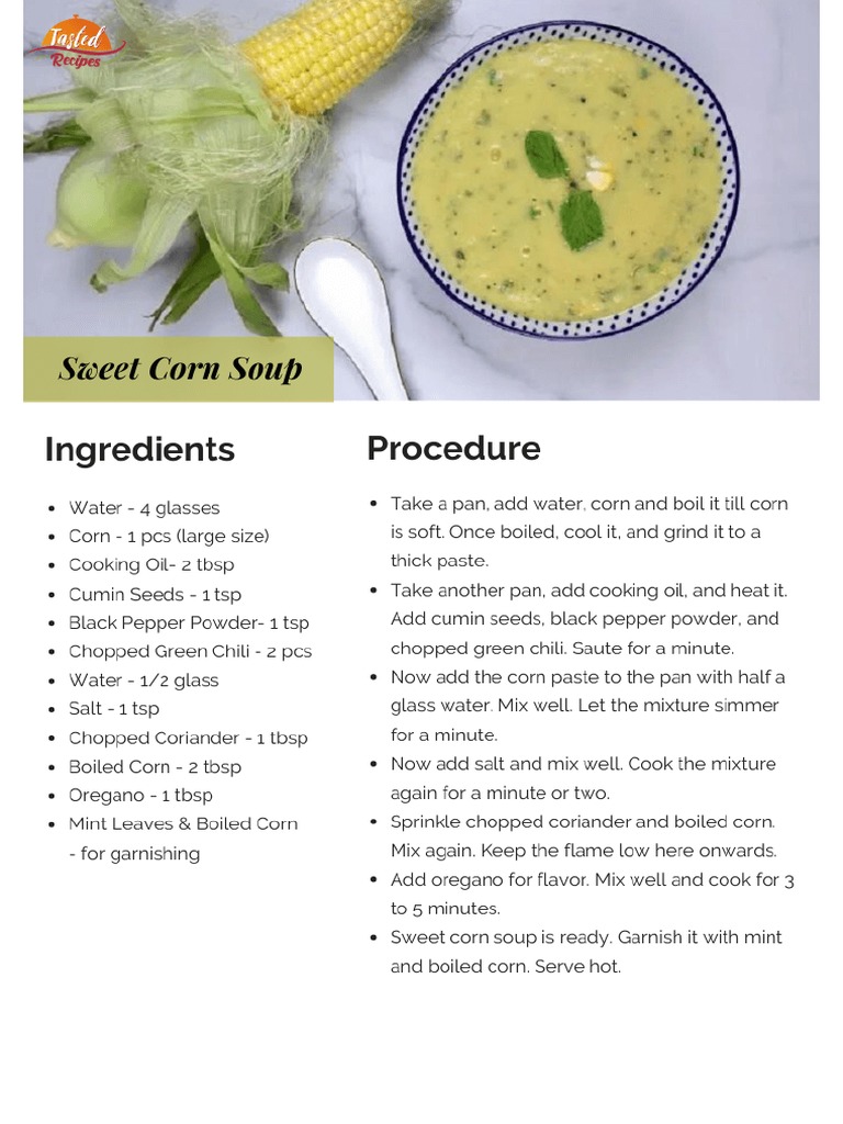 Sweet Corn Soup Recipe Card 1 | PDF