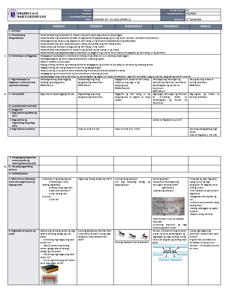 Filipino 6 - Q4 - W1 | PDF