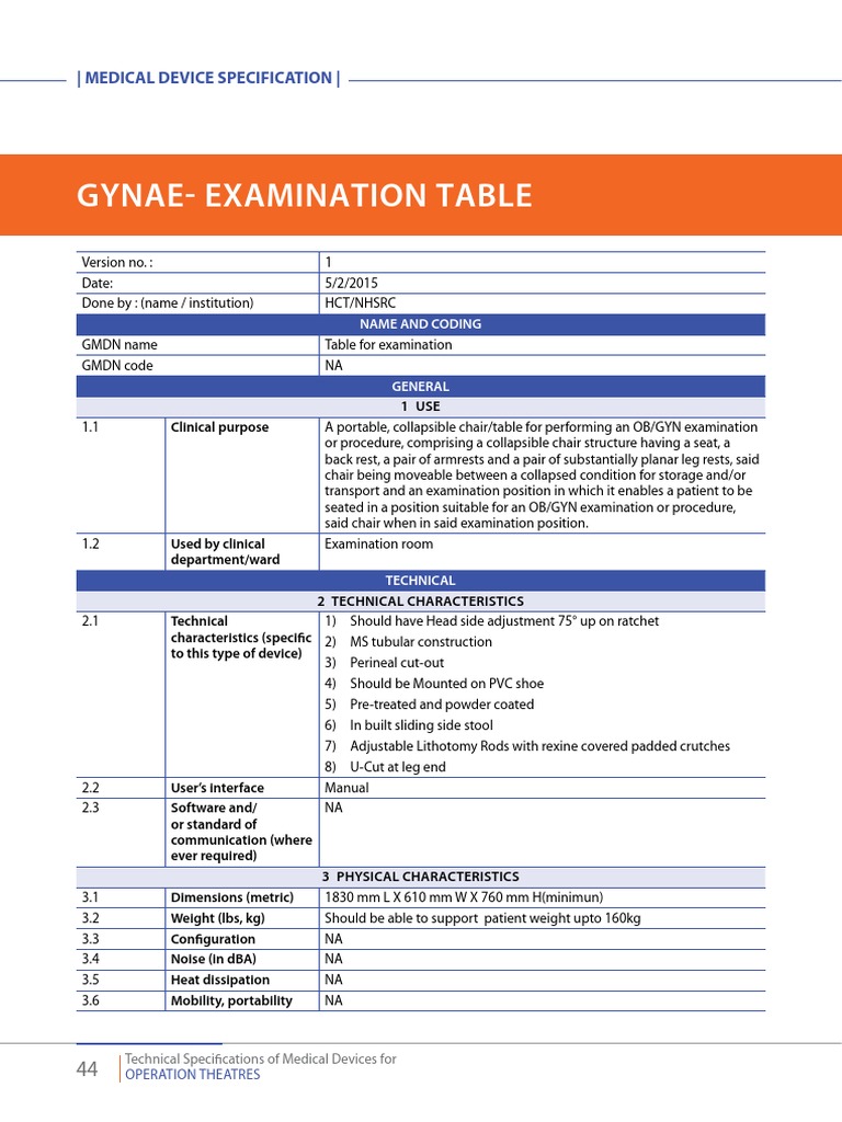 Specs Gynae-Examination-Table | PDF | Chair | Medical Device