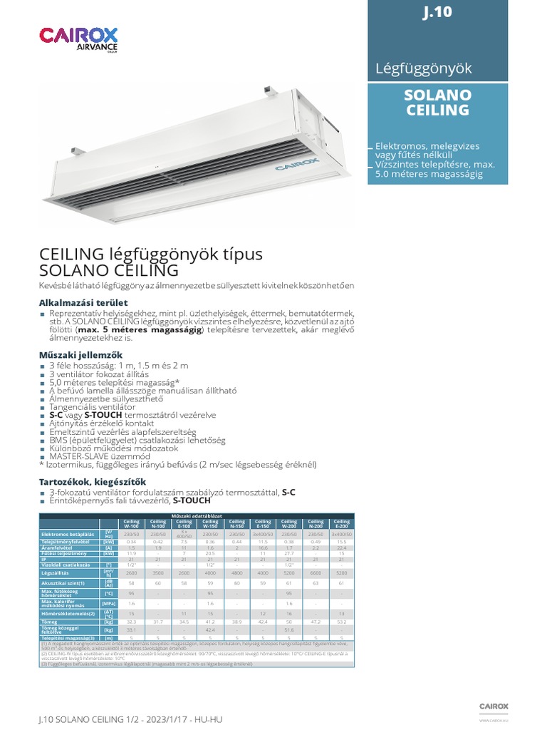 Cairox SOLANO CEILING Légfüggöny | PDF
