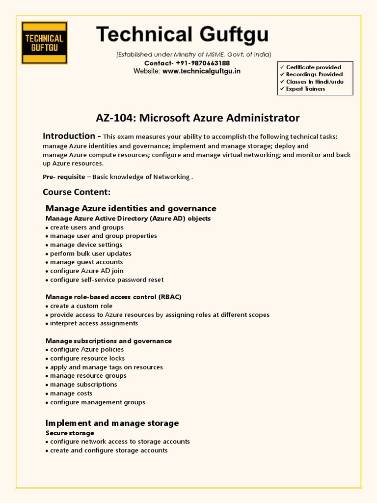 AZ 104 Course Content 1 | PDF | Computer Network | Microsoft Azure