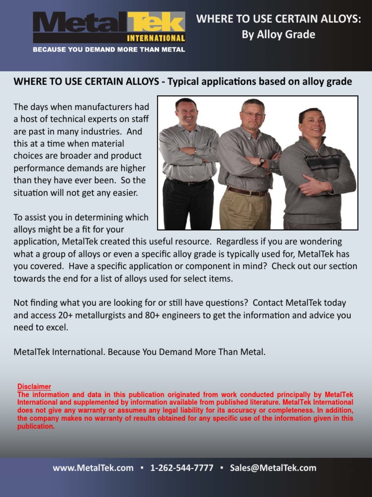 MetalTek-Where-Used-Guide | PDF | Stainless Steel | Alloy