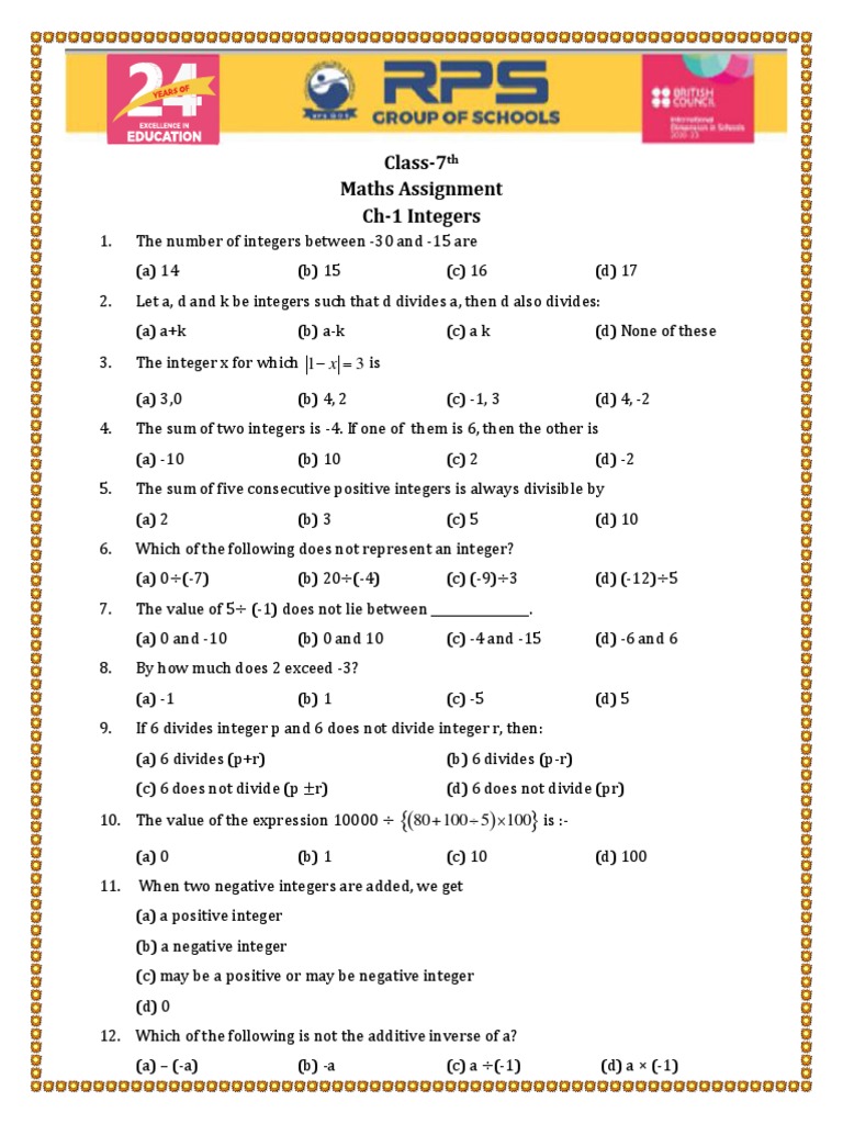 7th Class Maths Assignment | PDF | Numbers | Decimal