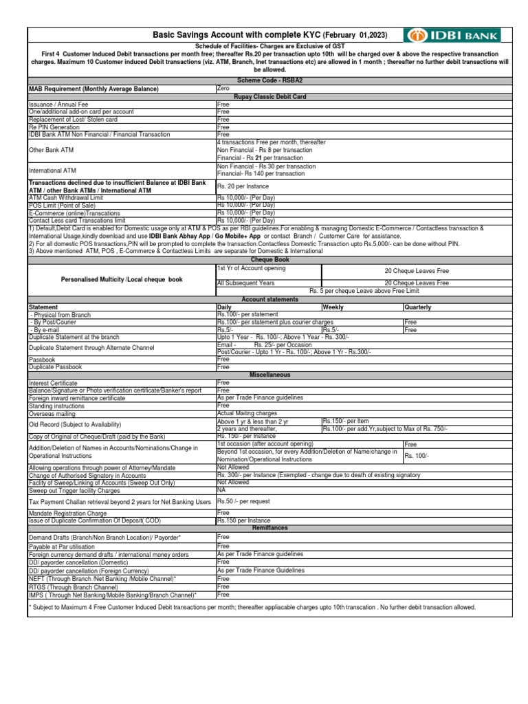 Basic Saving Account With Complete KYC | PDF | Debit Card | Banks