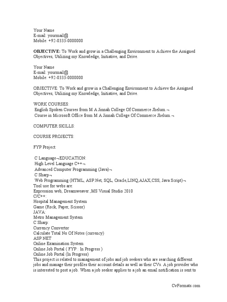 Bachelors of Sciences in Software Engineer Resume Template Word | PDF ...