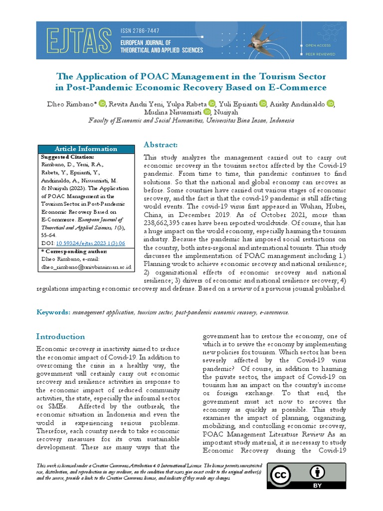 POAC Management in Tourism Recovery | PDF | E Commerce | Tourism