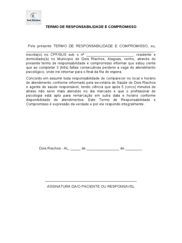 TERMO DE RESPONSABILIDADE E COMPROMISSO | PDF