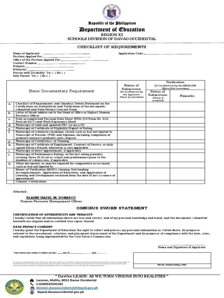 Applicant Checklist for DepEd | PDF